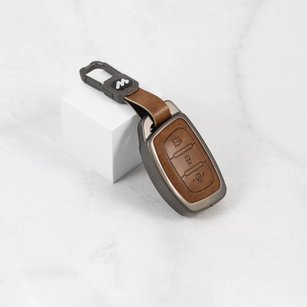 Metal Alloy Leather Key case for Hyundai Xcent | Exter | Creta | Venue ...